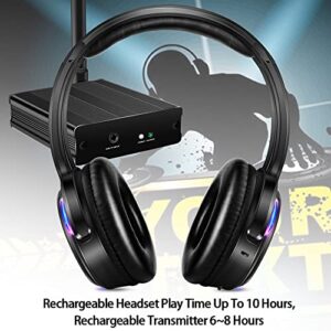 AYVVPII Rechargeable Wireless Silent Disco Headphones RF LED Flashing Light Headset 10pcs Headphones Bundle and 1 Transmitter 500m Distance