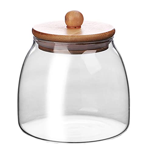 Mozacona Glass Food Storage Container Candy Dish Spice Jar with Seal Wooden Lid