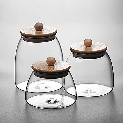 Mozacona Glass Food Storage Container Candy Dish Spice Jar with Seal Wooden Lid