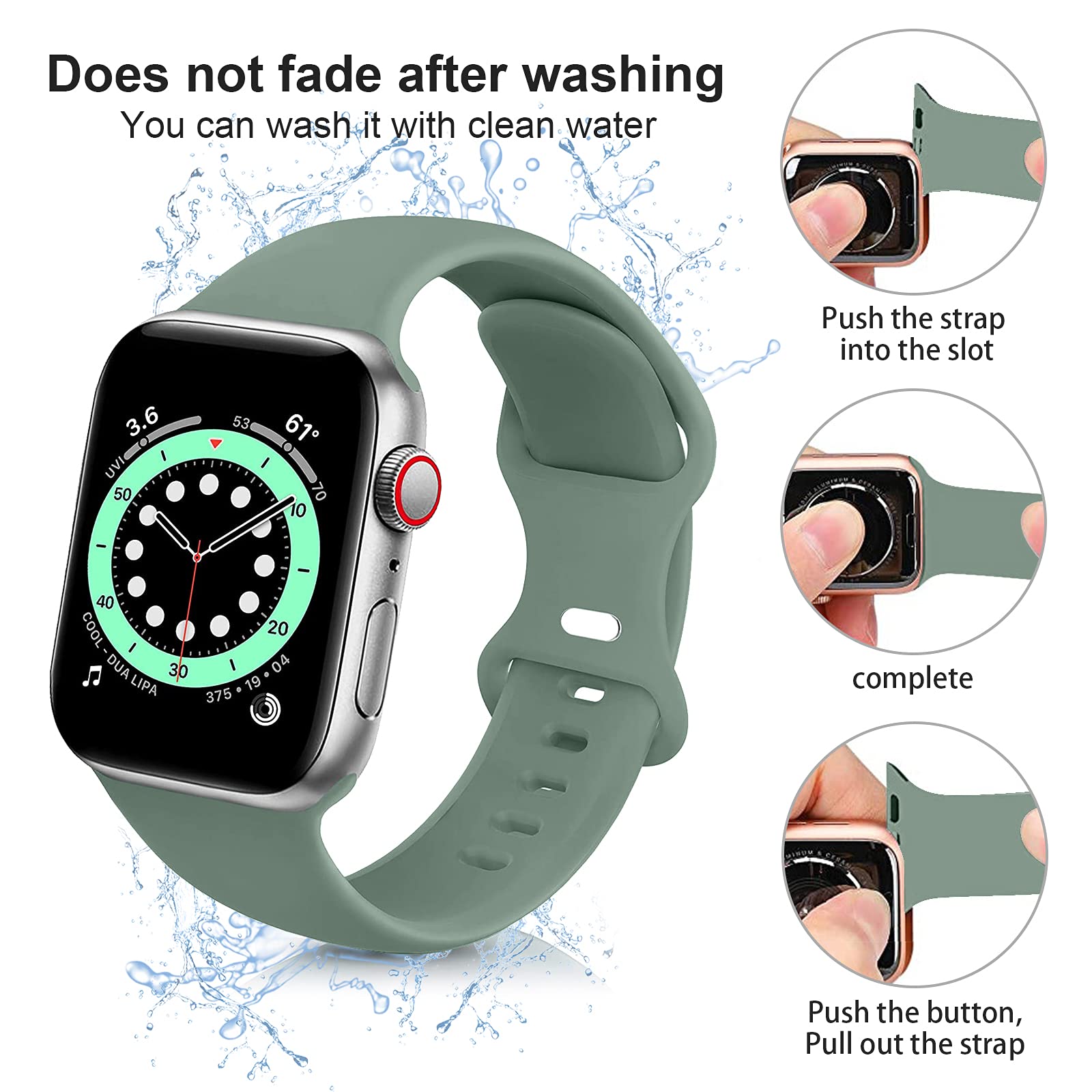 Mangoton Sport Silicone Bands Compatible with Apple Watch Band 42mm 44mm, Women Men Replacement Strap Wristbands for iwatch Series SE 6 5 4 3 2 1(Pine Green,42mm/44mm)