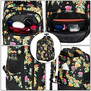 MATEIN Backpack with Wheels, Travel-friendly Rolling Laptop Backpack for Men Women, Freewheel Carry on Luggage Business bag, Compact College Trolley Suitcase Computer Bag fit 17 inch Notebook, Floral