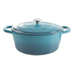 Crock-Pot Artisan Oval Enameled Cast Iron Dutch Oven, 7-Quart, Teal Ombre & Crock Pot Artisan 8 Inch Enameled Cast Iron Round Skillet, Teal Ombre