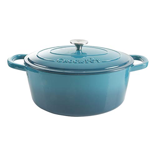 Crock-Pot Artisan Oval Enameled Cast Iron Dutch Oven, 7-Quart, Teal Ombre & Crock Pot Artisan 8 Inch Enameled Cast Iron Round Skillet, Teal Ombre