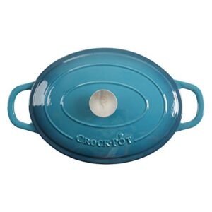 Crock-Pot Artisan Oval Enameled Cast Iron Dutch Oven, 7-Quart, Teal Ombre & Crock Pot Artisan 8 Inch Enameled Cast Iron Round Skillet, Teal Ombre