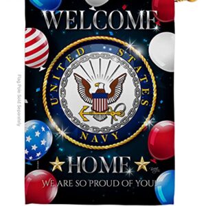 Breeze Decor Welcome Home Navy House Flag Armed Forces USN Seabee United State American Military Veteran Retire Official Decoration Banner Small Garden Yard Gift Double-Sided, Made in USA