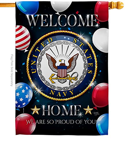 Breeze Decor Welcome Home Navy House Flag Armed Forces USN Seabee United State American Military Veteran Retire Official Decoration Banner Small Garden Yard Gift Double-Sided, Made in USA