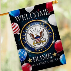 Breeze Decor Welcome Home Navy House Flag Armed Forces USN Seabee United State American Military Veteran Retire Official Decoration Banner Small Garden Yard Gift Double-Sided, Made in USA