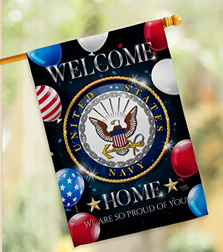 Breeze Decor Welcome Home Navy House Flag Armed Forces USN Seabee United State American Military Veteran Retire Official Decoration Banner Small Garden Yard Gift Double-Sided, Made in USA