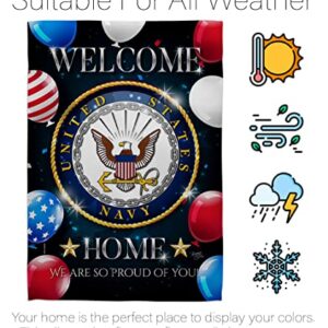 Breeze Decor Welcome Home Navy House Flag Armed Forces USN Seabee United State American Military Veteran Retire Official Decoration Banner Small Garden Yard Gift Double-Sided, Made in USA