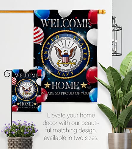 Breeze Decor Welcome Home Navy House Flag Armed Forces USN Seabee United State American Military Veteran Retire Official Decoration Banner Small Garden Yard Gift Double-Sided, Made in USA