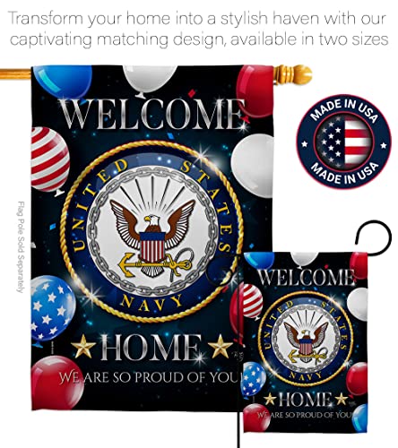 Breeze Decor Welcome Home Navy House Flag Armed Forces USN Seabee United State American Military Veteran Retire Official Decoration Banner Small Garden Yard Gift Double-Sided, Made in USA