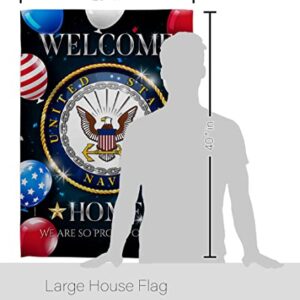 Breeze Decor Welcome Home Navy House Flag Armed Forces USN Seabee United State American Military Veteran Retire Official Decoration Banner Small Garden Yard Gift Double-Sided, Made in USA