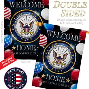 Breeze Decor Welcome Home Navy House Flag Armed Forces USN Seabee United State American Military Veteran Retire Official Decoration Banner Small Garden Yard Gift Double-Sided, Made in USA