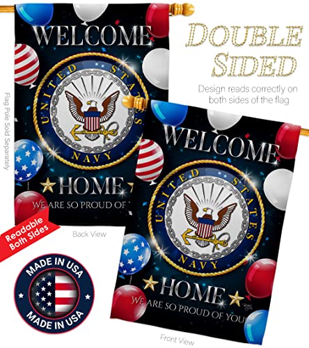 Breeze Decor Welcome Home Navy House Flag Armed Forces USN Seabee United State American Military Veteran Retire Official Decoration Banner Small Garden Yard Gift Double-Sided, Made in USA