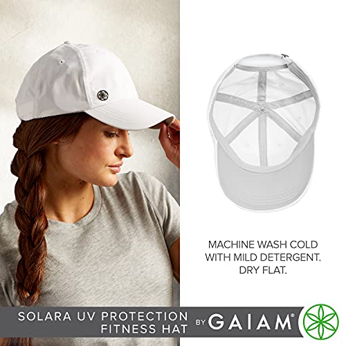 Gaiam Classic Solara UV Protection Fitness Hats for Women - Breathable White Baseball Cap, Quick-Dry Athletic Hat, Sweat-Absorbing Adjustable Running Cap, Ponytail Sun Hats for Women