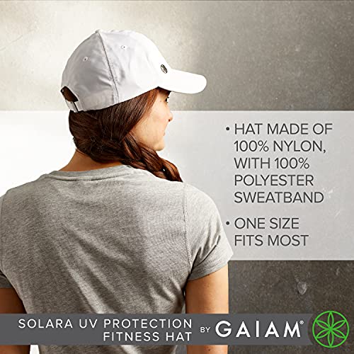 Gaiam Classic Solara UV Protection Fitness Hats for Women - Breathable White Baseball Cap, Quick-Dry Athletic Hat, Sweat-Absorbing Adjustable Running Cap, Ponytail Sun Hats for Women