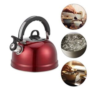 Happyyami Tea Kettle Stovetop Tea Pot Whistling Stovetop Tea Kettle Stainless Steel Stovetop Tea Kettle Whistling Teapot with Cool Touch Ergonomic Handle 3L Red Stovetop Teapot Tea Kettle