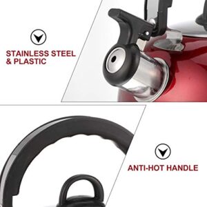 Happyyami Tea Kettle Stovetop Tea Pot Whistling Stovetop Tea Kettle Stainless Steel Stovetop Tea Kettle Whistling Teapot with Cool Touch Ergonomic Handle 3L Red Stovetop Teapot Tea Kettle