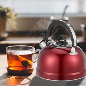 Happyyami Tea Kettle Stovetop Tea Pot Whistling Stovetop Tea Kettle Stainless Steel Stovetop Tea Kettle Whistling Teapot with Cool Touch Ergonomic Handle 3L Red Stovetop Teapot Tea Kettle