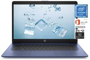 hp 2021 newest 14 inch hd laptop computer, intel celeron n4000 up to 2.6 ghz, 4gb ddr4, 64gb emmc storage, wifi, webcam, hdmi, bluetooth, 1 year microsoft 365,windows 10 s, blue + hubxcel cables