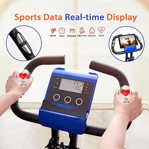 WHTOR Stationary Bike 4 in 1 Foldable Exercise Bike for Home with Pulse Sensor and 16 Level Adjustable Magnetic, Workout Cycling Upright Bike with Arm and Leg Resistance Band for Seniors