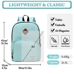 VASCHY School Backpack, Ultra Lightweight Backpack for Women Bookbag for Kids Teen Boys Girls Aqua