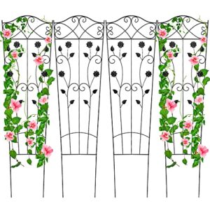 mixxidea 59"x16" 4 pack trapezoidal garden trellis climbing plants sturdy iron support metal for rose vegetable flower (black)