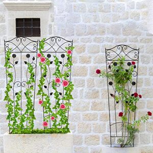 MIXXIDEA 59"x16" 4 Pack Trapezoidal Garden Trellis Climbing Plants Sturdy Iron Support Metal for Rose Vegetable Flower (Black)