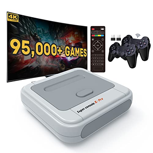 Kinhank Retro Game Console 128GB, Super Console X PRO Built-in 95,000+ Games, Video Game Console Systems for 4K TV HD/AV Output, Dual Systems (128G)