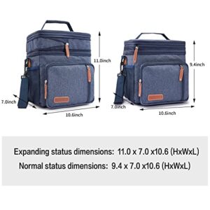 UMUFUKA Men's Double Compartment Lunch Bag, Insulated Lunch Cooler Tote 2 Roomy Large Reusable Water-resistant Lunch Box (Blue)