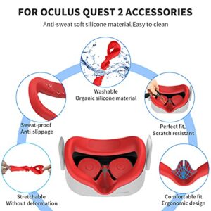 [3in1] for Oculus Quest 2 Accessories, Quest 2 VR Waterproof Silicone Face Cover Pad Controller Grip Fall Protection Case and Protective Lens Cover Washable, Anti-Leakage Ergonomic Design (Red)