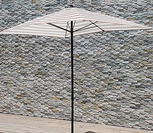 SSZY Patio Umbrella Portable White and Light Brown Striped Pool Patio Umbrella, Rectangle Outside/Beach/Market Table Umbrella, Garden Umbrella Parasol