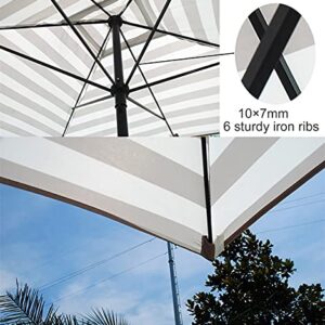 SSZY Patio Umbrella Portable White and Light Brown Striped Pool Patio Umbrella, Rectangle Outside/Beach/Market Table Umbrella, Garden Umbrella Parasol