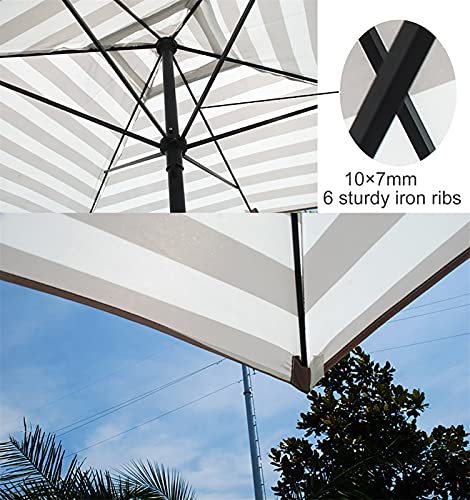 SSZY Patio Umbrella Portable White and Light Brown Striped Pool Patio Umbrella, Rectangle Outside/Beach/Market Table Umbrella, Garden Umbrella Parasol