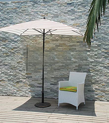 SSZY Patio Umbrella Portable White and Light Brown Striped Pool Patio Umbrella, Rectangle Outside/Beach/Market Table Umbrella, Garden Umbrella Parasol