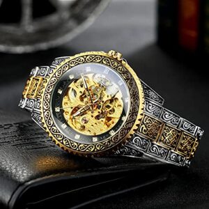 Caluxe Men’s Watch Carving Gold Black Automatic Mechanical Watch for Men Skeleton New Launched Luxury Engraving Golden Wrist Watch