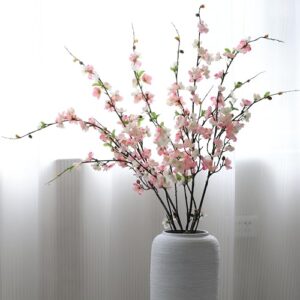 florisso artificial cherry blossom flowers branches decor for vase pink 4 pcs fake faux plum blossoms stems vines for home room indoor office wedding garden decoration