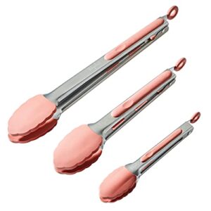 ayesha curry kitchenware tools and gadgets locking tongs kitchen utensil set, 3 piece, redwood red