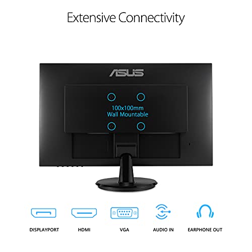 ASUS 27” 1080P Monitor (VA27DQ) - Full HD, IPS, 75Hz, Speakers, Adaptive-sync/FreeSync™, Low Blue Light, Flicker Free, VESA Mountable, Frameless, HDMI, VGA, DisplayPort, Tilt Adjustable, BLACK