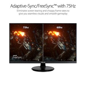 ASUS 27” 1080P Monitor (VA27DQ) - Full HD, IPS, 75Hz, Speakers, Adaptive-sync/FreeSync™, Low Blue Light, Flicker Free, VESA Mountable, Frameless, HDMI, VGA, DisplayPort, Tilt Adjustable, BLACK