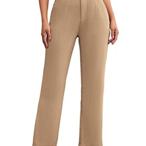 SweatyRocks Women's Elegant High Waist Solid Long Pants Office Trousers Khaki M