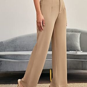 SweatyRocks Women's Elegant High Waist Solid Long Pants Office Trousers Khaki M