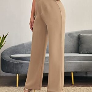 SweatyRocks Women's Elegant High Waist Solid Long Pants Office Trousers Khaki M