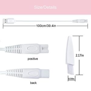 Women Shaver USB Charging Cable Compatible with Finishing Touch Flawless Body Rechargeable Ladies Shaver Women Electric Trimmer 5V Power Cord Ladies Shaver Charger Cord White with Clean Brush 2pcs