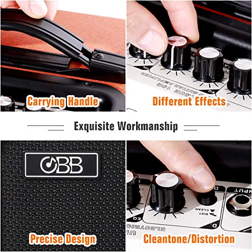 OBB Dual-Powered Bluetooth Guitar Amp, Portable Electric Guitar Amplifier with 10W Speaker, Guitar Amplifier Includes Gain/Bass/Treble knob