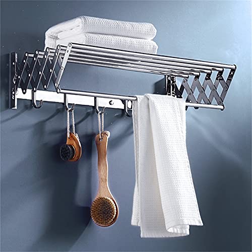 SGTC Wall-Mounted Drying Rack, Stainless Steel Accordion Retractable Drying Rack for Laundry Room/Bathroom Tower, The Solid Bottom Plate Can Bear 22 Pounds Without Deformation. (27.60in)