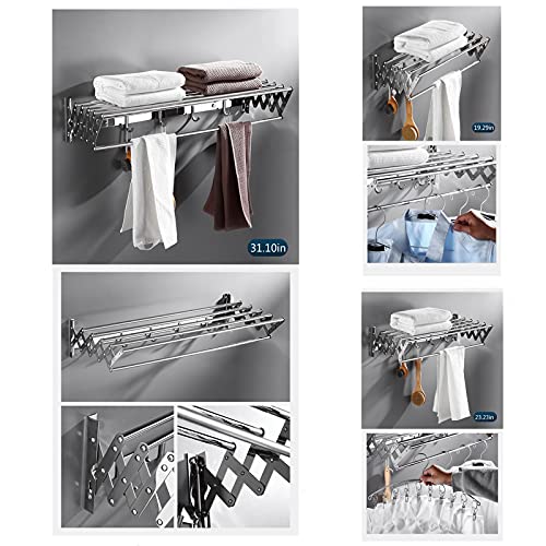 SGTC Wall-Mounted Drying Rack, Stainless Steel Accordion Retractable Drying Rack for Laundry Room/Bathroom Tower, The Solid Bottom Plate Can Bear 22 Pounds Without Deformation. (27.60in)