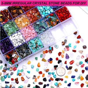 1000PCS Crystal Stone Beads for Jewelry Making, Natural Chip 5-8mm Irregular Gemstones Multicolored Rock Loose Beads for Ring, Earrings, Necklace, Bracelet Making DIY Art Crafts