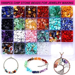 1000PCS Crystal Stone Beads for Jewelry Making, Natural Chip 5-8mm Irregular Gemstones Multicolored Rock Loose Beads for Ring, Earrings, Necklace, Bracelet Making DIY Art Crafts