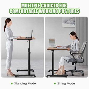 Tangkula Mobile Standing Desk Computer Desk, Height Adjustable Stand Up Desk with 4 Wheels, Rolling Compact Standing Desk with Steel Frame, MDF PVC Tabletop, Ideal for Home Office (Brown)